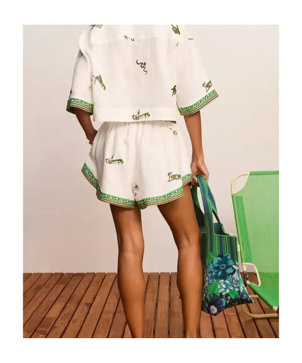ALEMAIS Wanda Embroidered Shorts - White