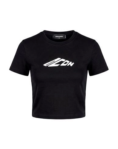 Dsquared2 Cotton Graphic Crewneck Crop Tee - Black