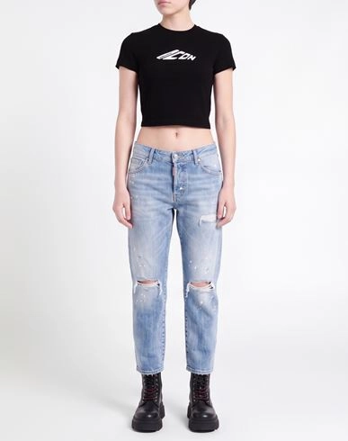 Dsquared2 Cotton Graphic Crewneck Crop Tee - Black