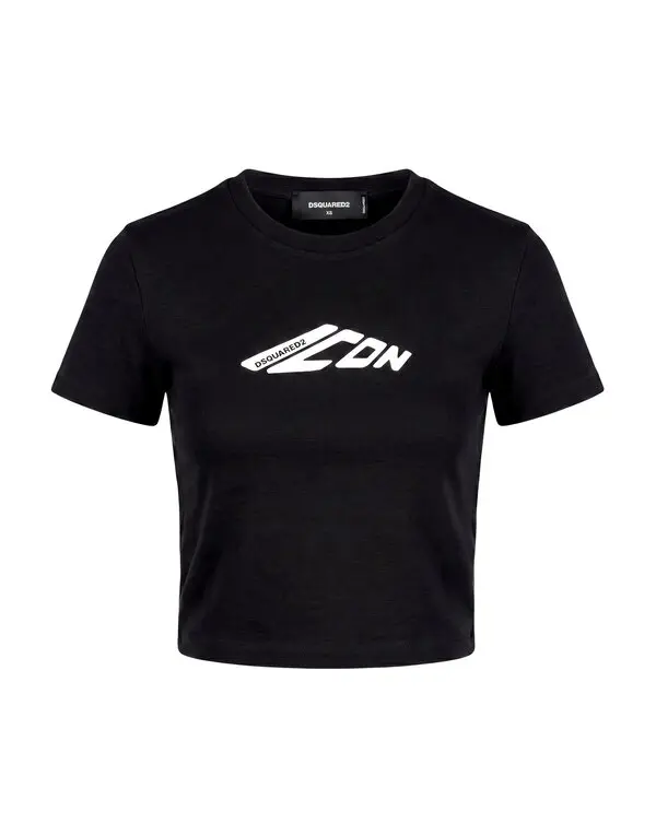 Dsquared2 Cotton Graphic Crewneck Crop Tee - Black