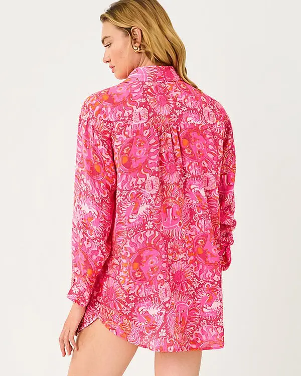Lilly Pulitzer® Kwitney Long Sleeve Cotton Cover-up In Button Front, Collared