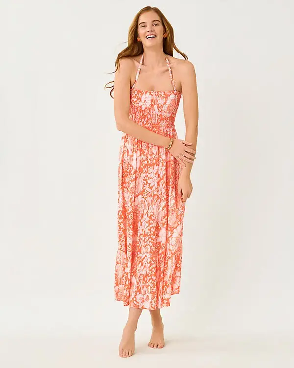 Lilly Pulitzer® Anali Maxi Cover-up In Smocked Bodice, Tiered - Orange