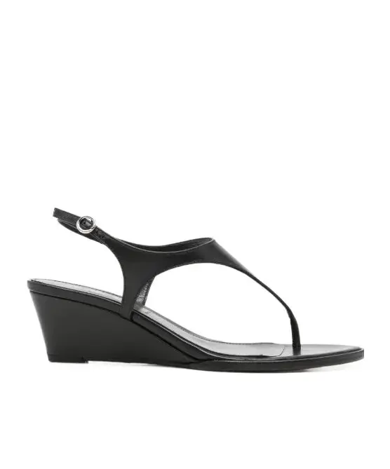 AeydĒ Roose Leather Wedge Sandals - Black