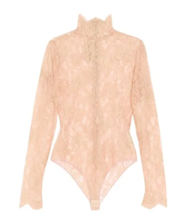 Valentino Garavani Sequined Lace High-neck Bodysuit - Nude