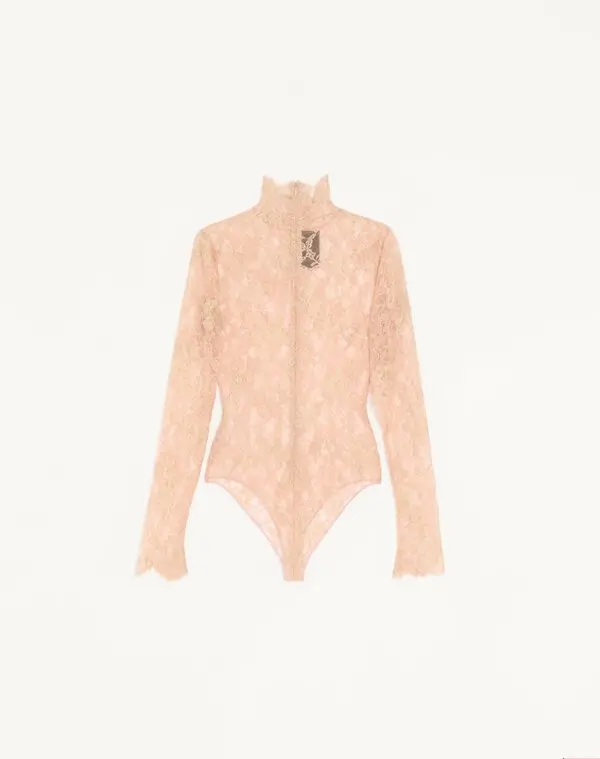Valentino Garavani Sequined Lace High-neck Bodysuit - Nude