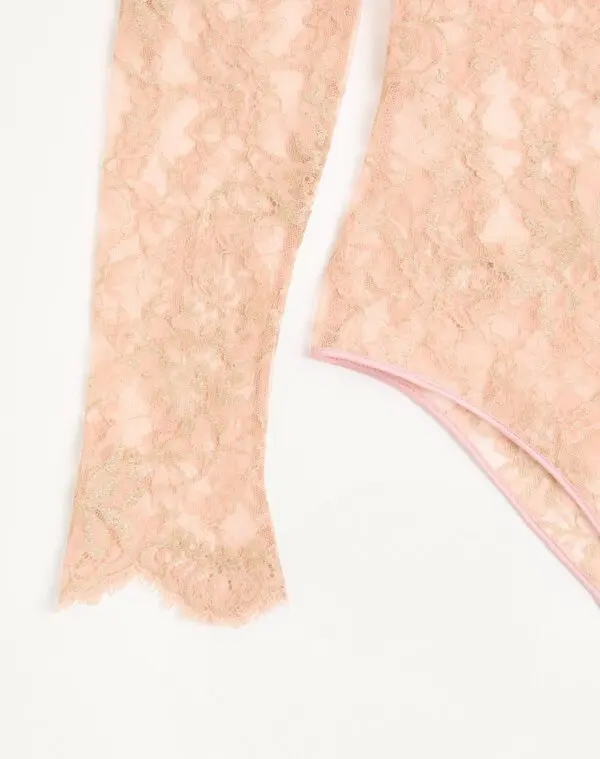 Valentino Garavani Sequined Lace High-neck Bodysuit - Nude