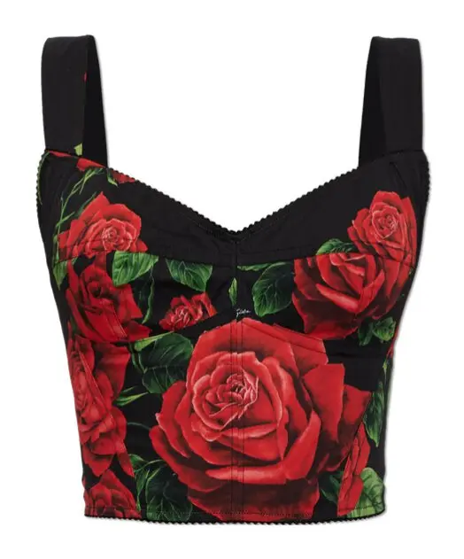 Dolce & Gabbana Rose-print Poplin Top - Black