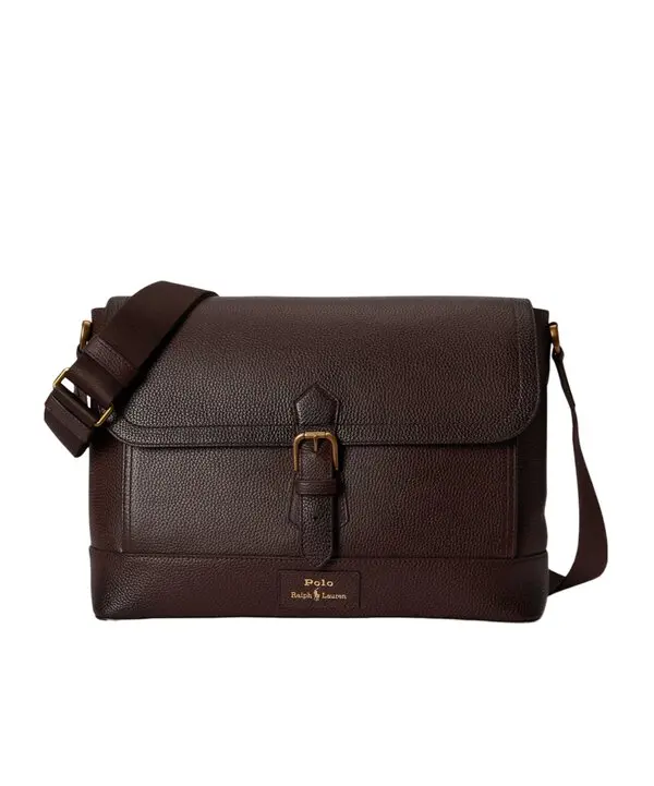 Polo Ralph Lauren Pebbled Leather Messenger Bag - Dark Brown