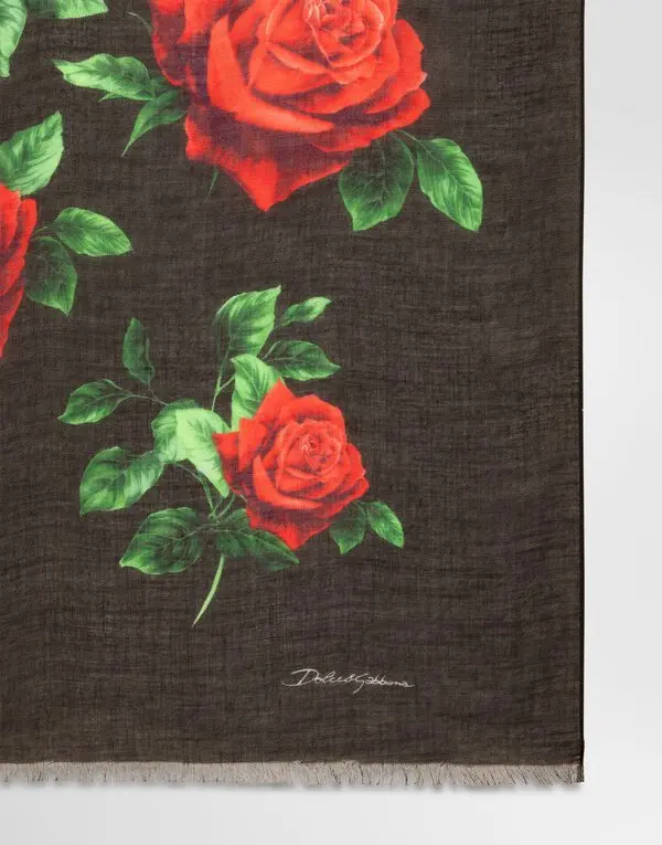 Dolce & Gabbana Dolce Gabbana Rose Print Fringed Scarf