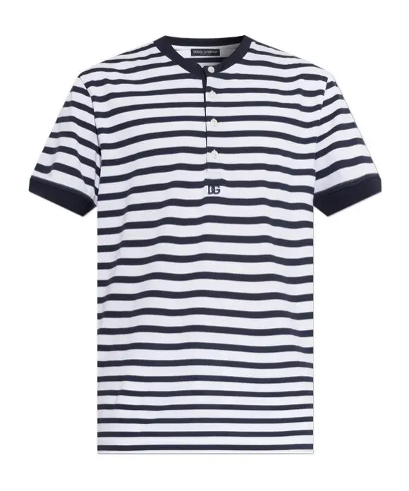 Dolce & Gabbana Dolce Gabbana Striped Henley T-shirt - Navy
