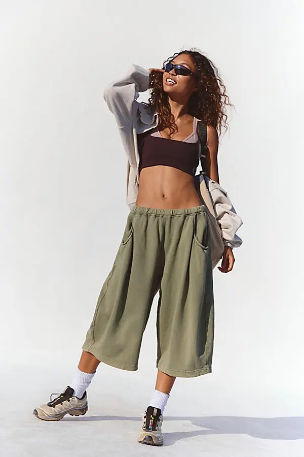 Free People Trackline Cropped Easy Pants - Terrain