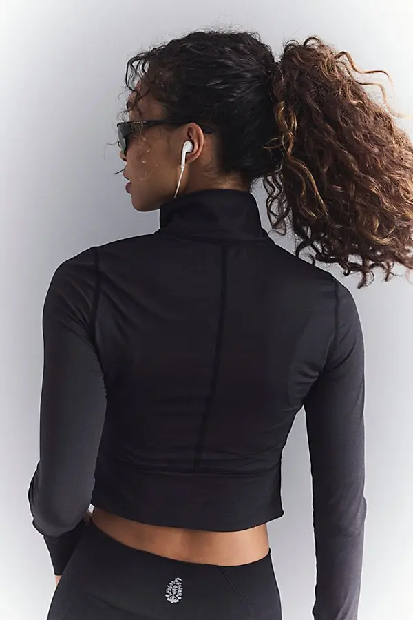 Free People Tempo Half Zip Top - Black