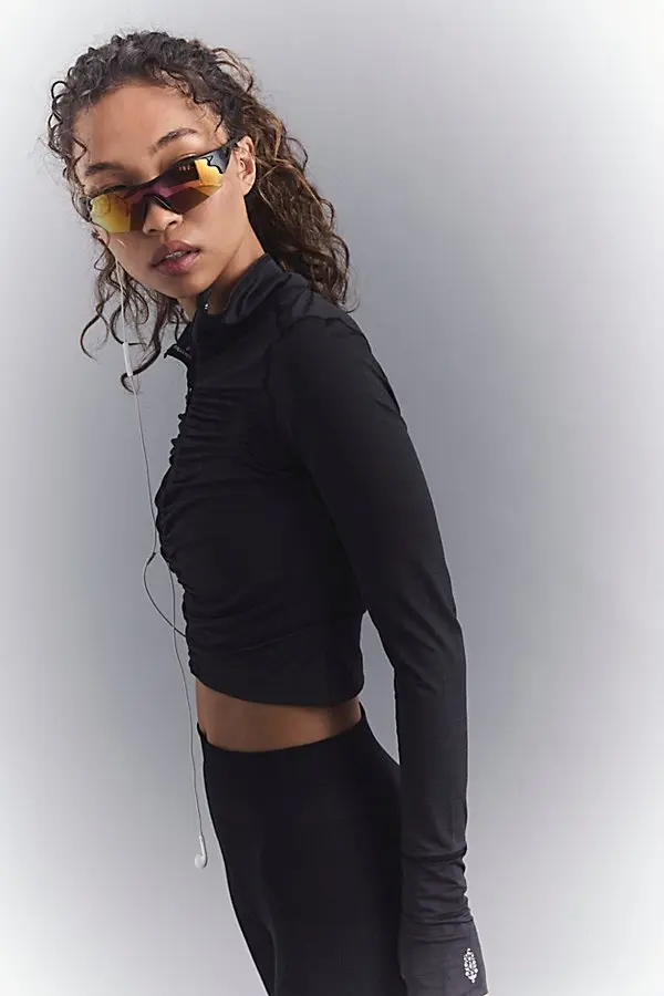 Free People Tempo Half Zip Top - Black
