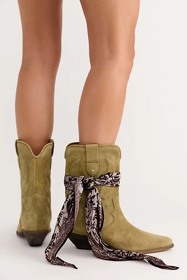 BRONX Chelsey Western Boots - Stone Olive