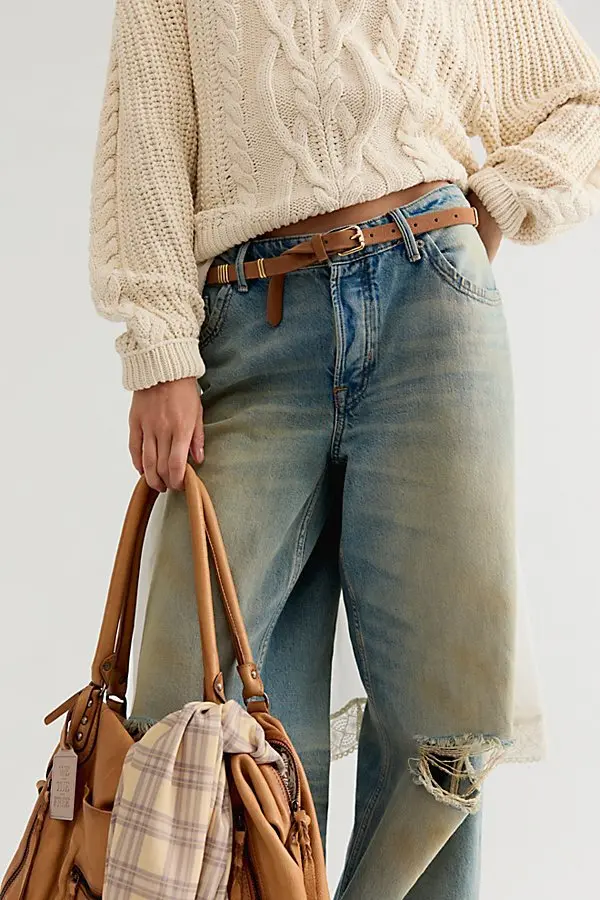 Free People Millie Microslim Belt - Cognac