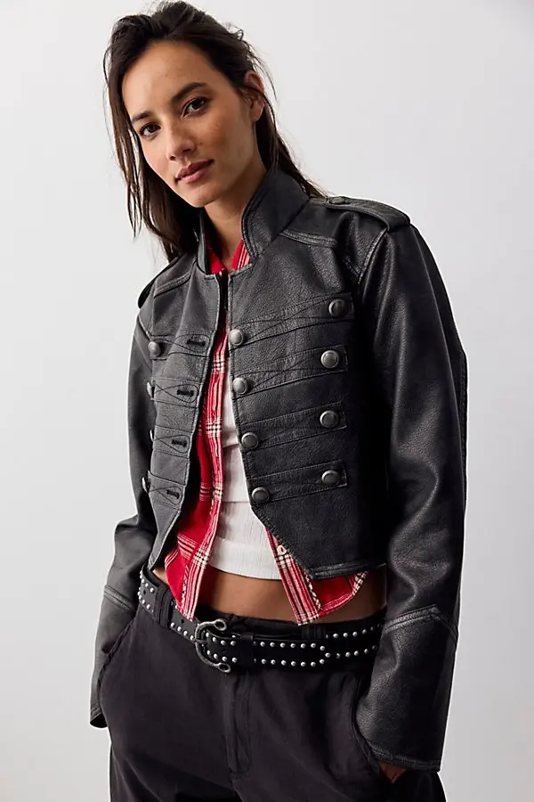 Free People We The Free Ryland Vegan Leather Band Jacket