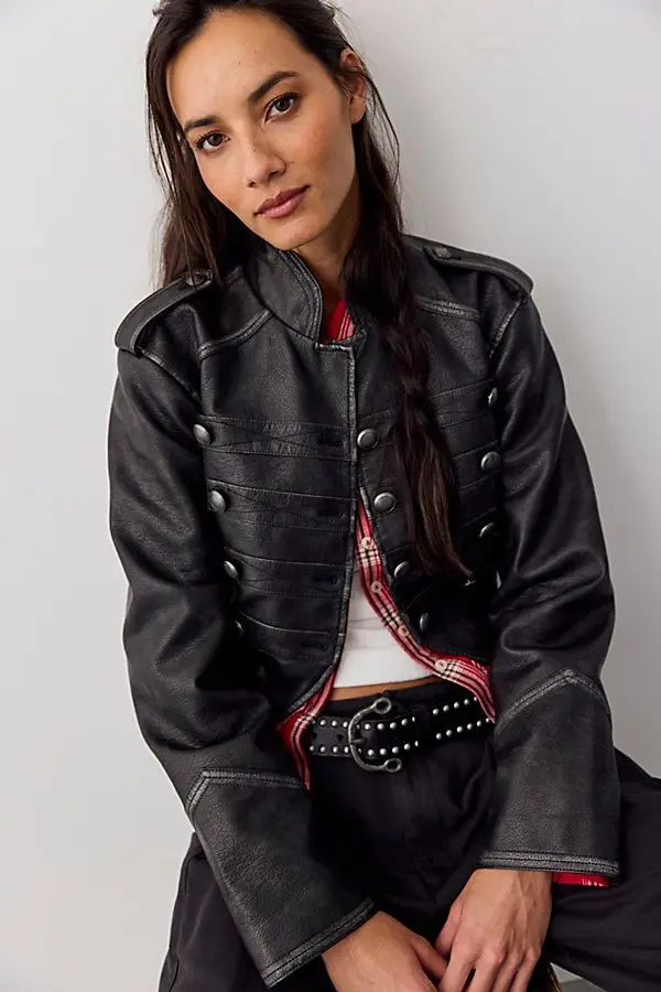 Free People We The Free Ryland Vegan Leather Band Jacket