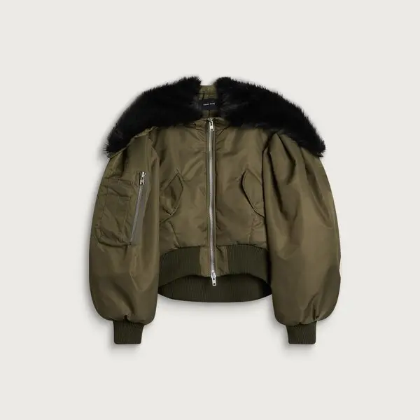 Simone Rocha Cropped Split Faux Fur Hood Bomber Jacket
