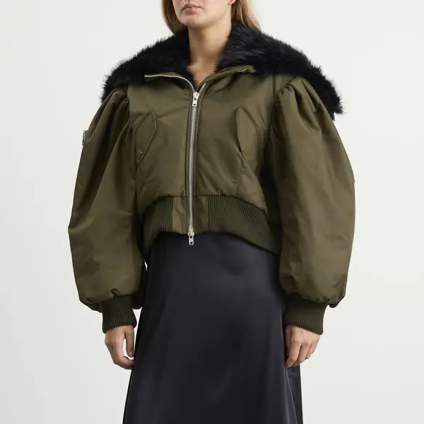 Simone Rocha Cropped Split Faux Fur Hood Bomber Jacket