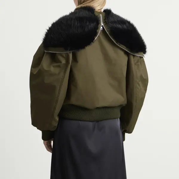 Simone Rocha Cropped Split Faux Fur Hood Bomber Jacket