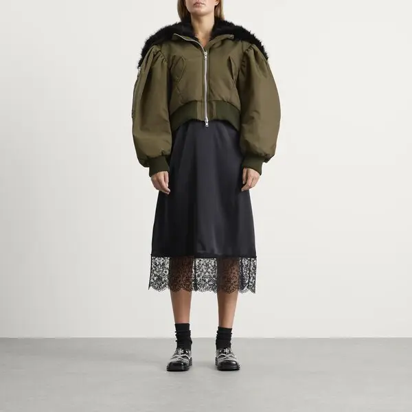 Simone Rocha Cropped Split Faux Fur Hood Bomber Jacket