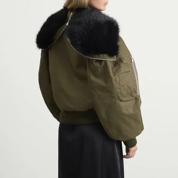 Simone Rocha Cropped Split Faux Fur Hood Bomber Jacket