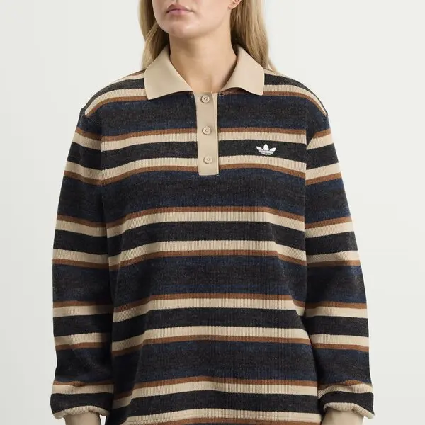 Adidas Striped Polo Knit Jumper - Black