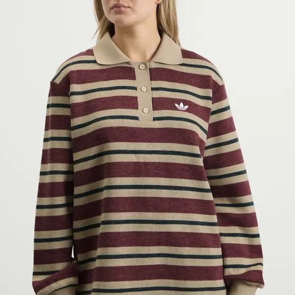 Adidas Striped Polo Knit Jumper - Shadow Red