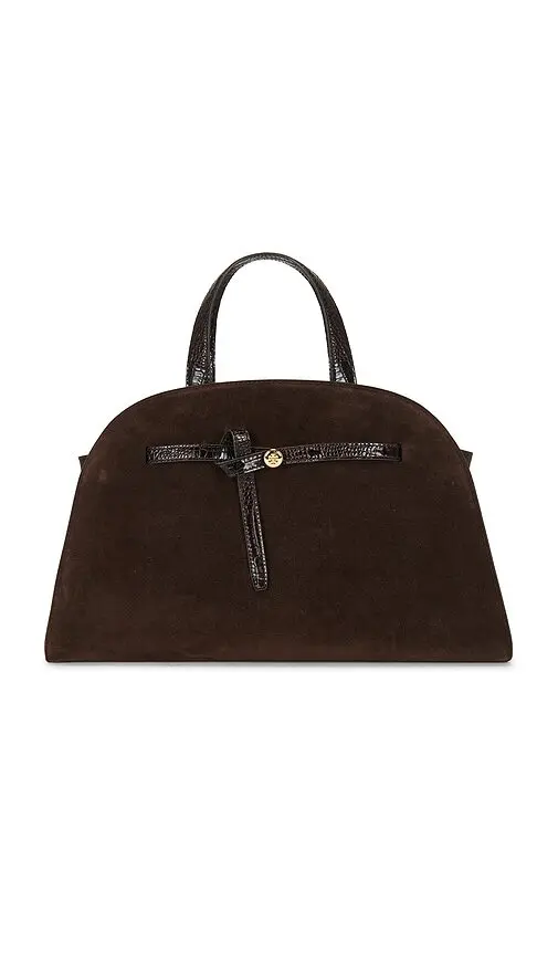 Tory Burch Romy Suede Bauletto Bag In Chocolate