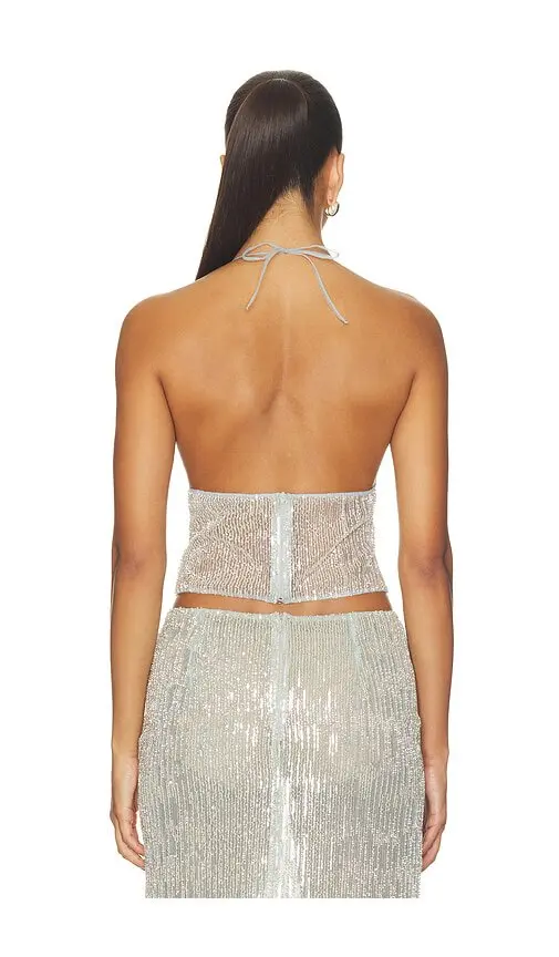 THE NEW ARRIVALS ILKYAZ OZEL Metallic Sequin Embellished Halter Neck Crop Top