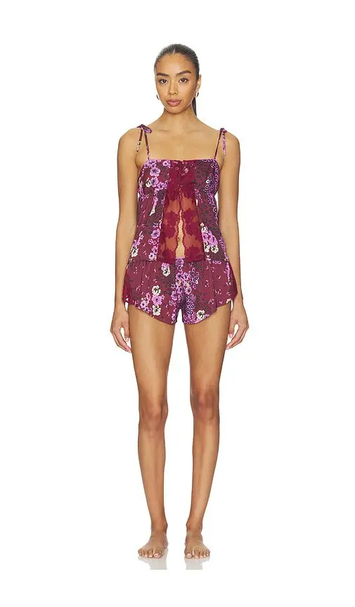 Free People X Intimately Up At Dawn Sleep Set In Burgundy - Pomegranate Combo