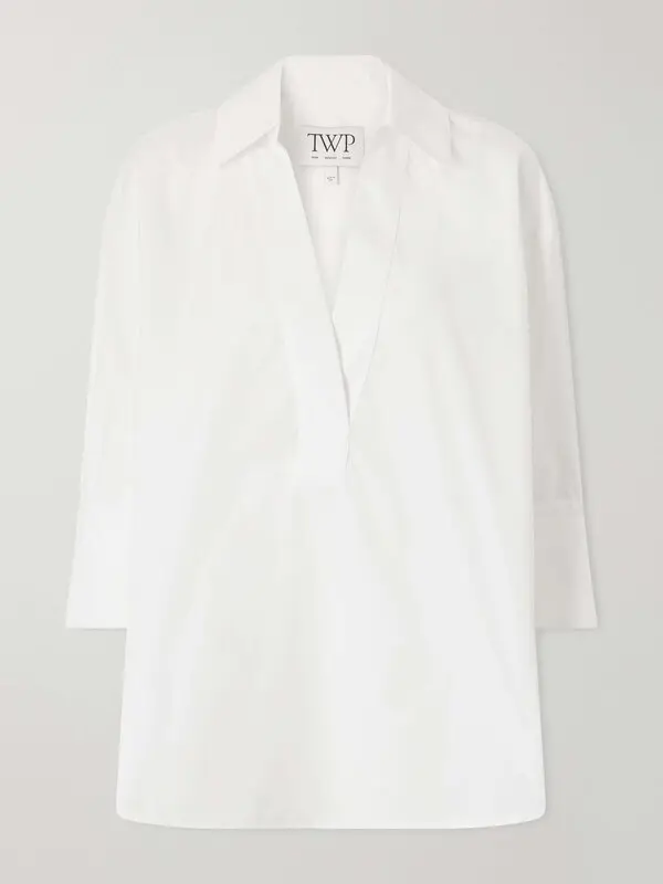 TWP V-neck Cotton-poplin Shirt