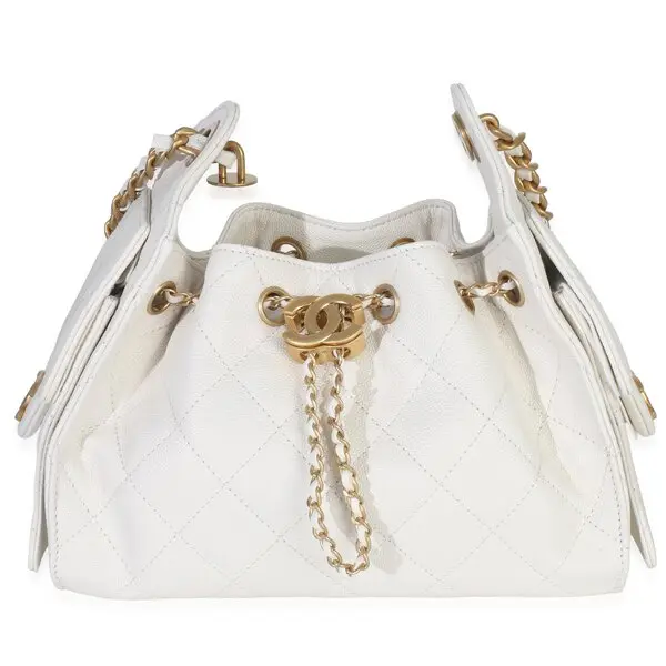Chanel Quilted Caviar 25 Hobo Handbag - White
