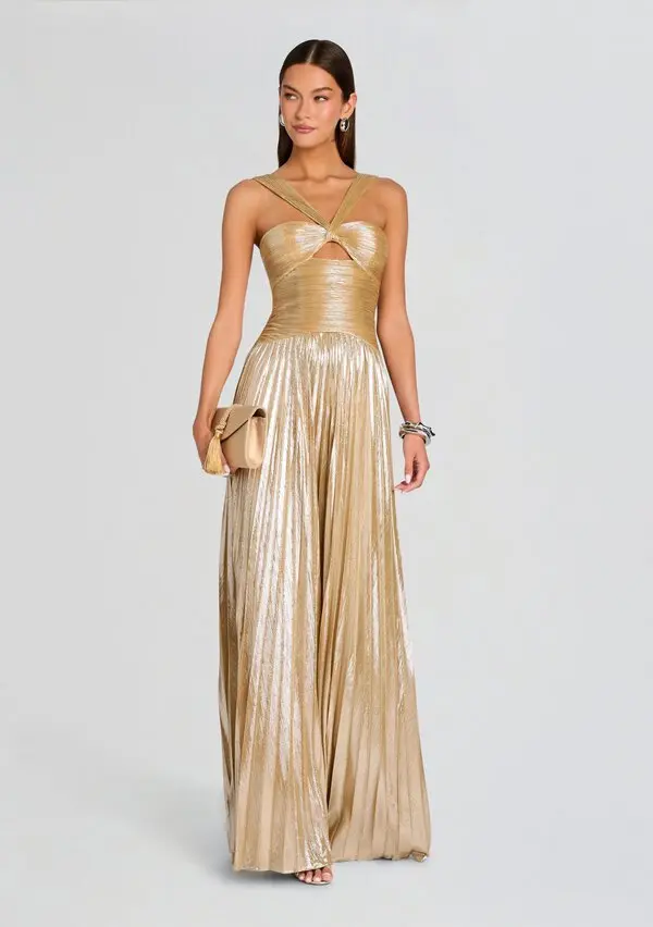 Retrofete Solace Liquid Lamé Halter Gown