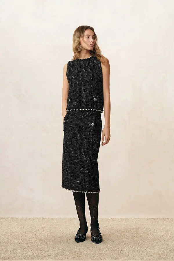 Fabrique Catherine Pearl Embellished Tweed Vest