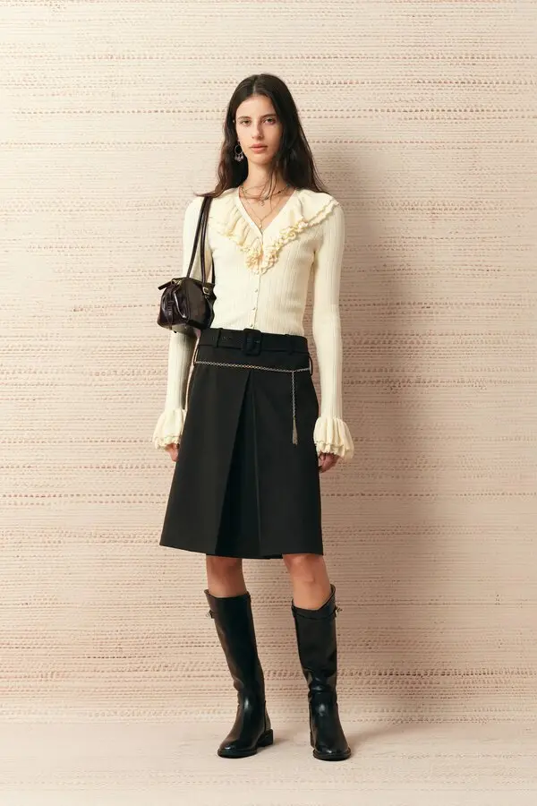 Fabrique Camille Hand Crochet Ruffle Trim Knit Top