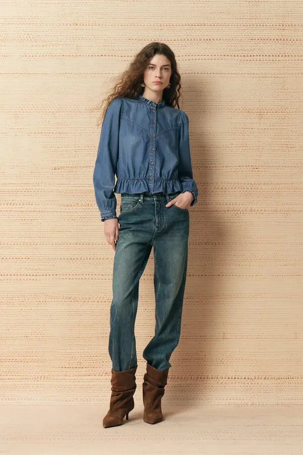 Fabrique Laura Ruffle Trim Denim Shirt