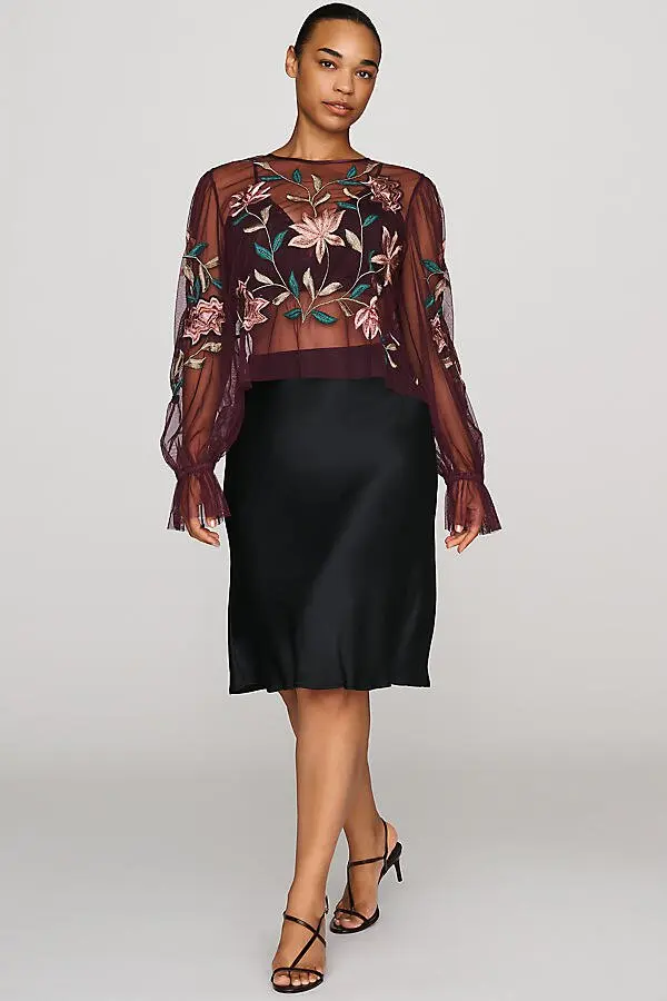 Anthropologie Embroidered Mesh Blouse