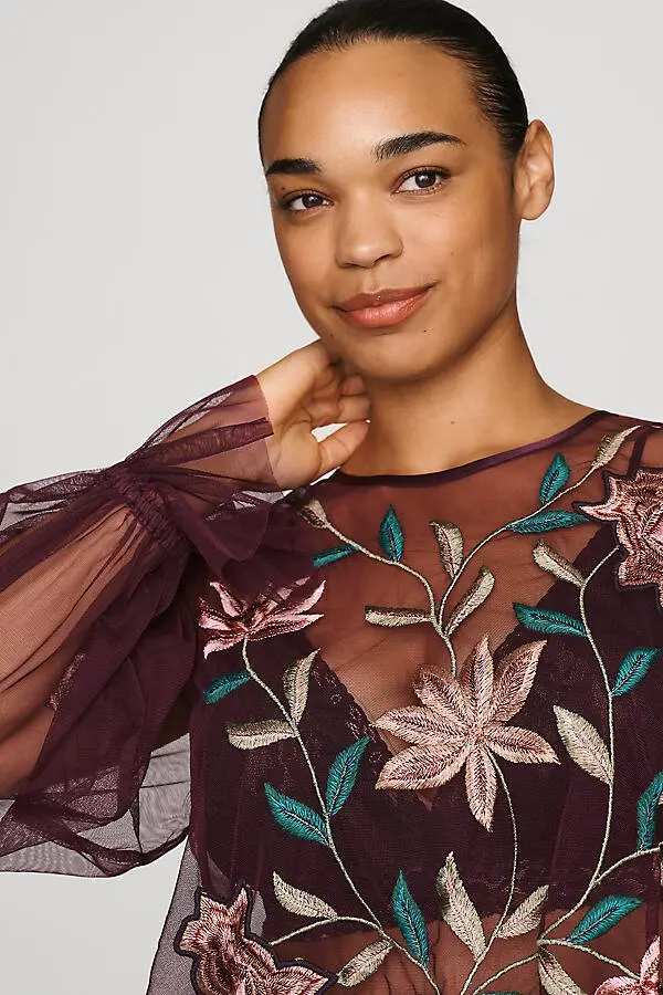 Anthropologie Embroidered Mesh Blouse