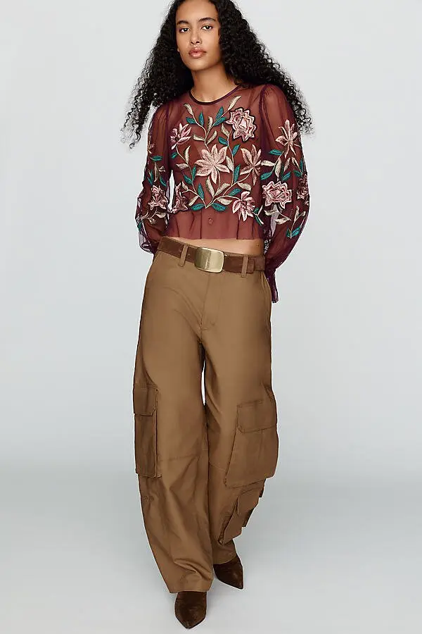 Anthropologie Embroidered Mesh Blouse