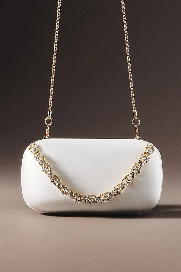 Badgley Mischka Celestine Satin Minaudiere With Crystal Necklace Handslip