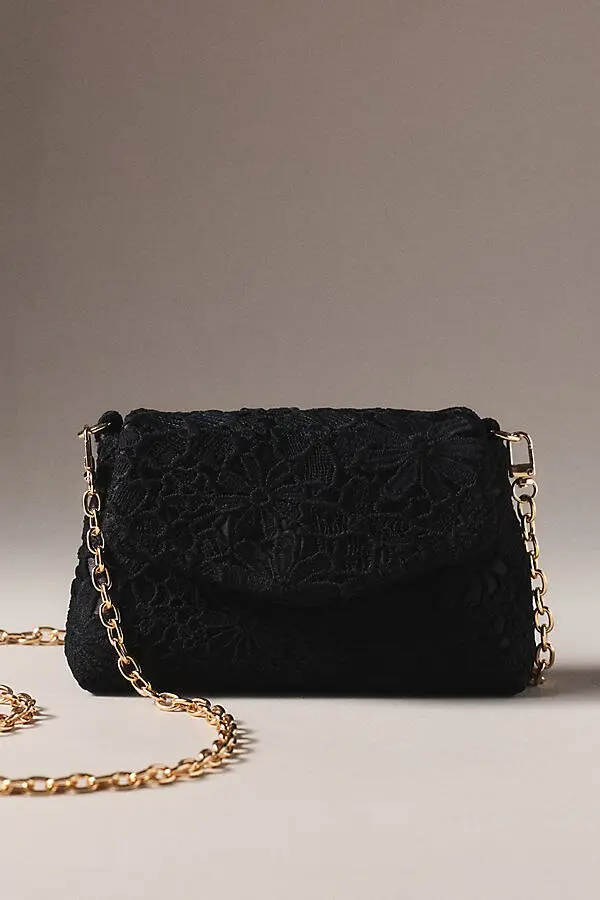 Badgley Mischka Jewel Audrey Crochet Lace Mini Crossbody Bag - Black