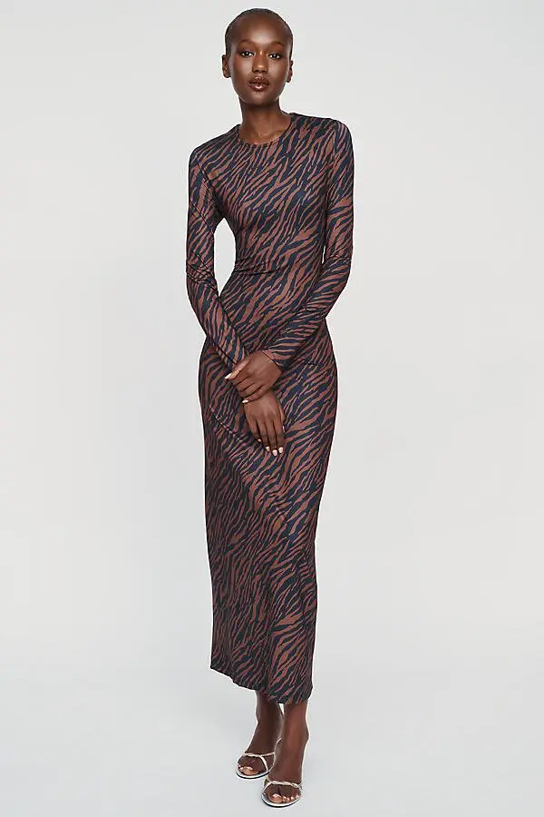 Anthropologie Slim Knit Maxi Dress - Brown Pattern