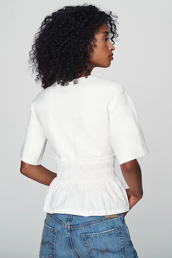 DOLAN LEFT COAST 100% Cotton Smocked Peplum Tee - White