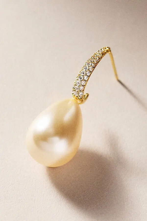 ADINA EDEN Pave Teardrop Pearl Hoop Earrgs