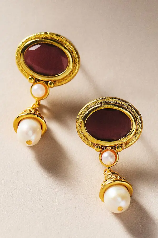 Maison Irem Garnet Pearl Drop Earrings