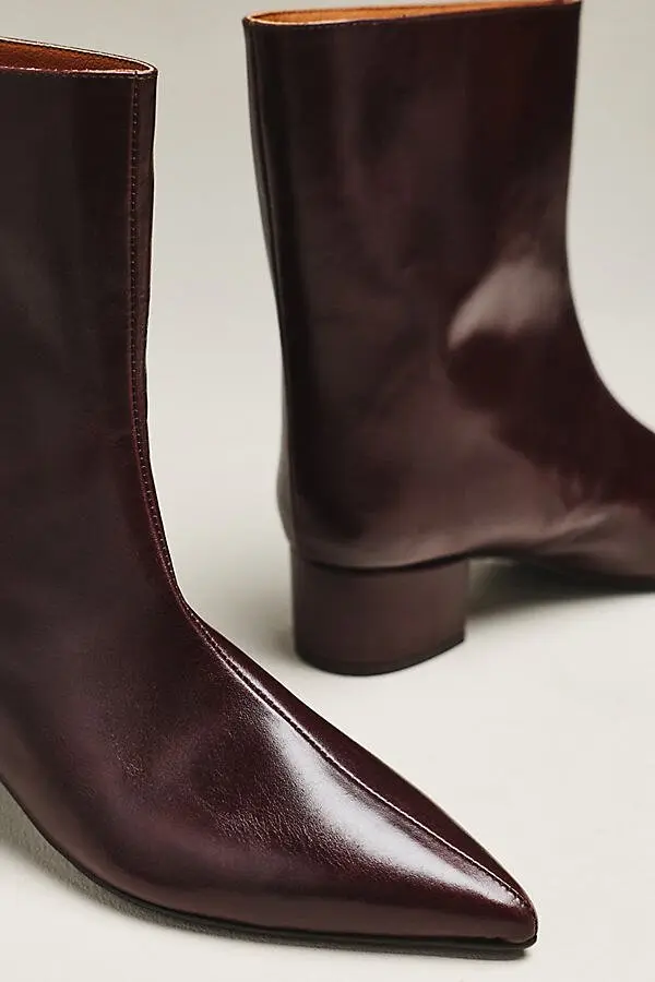 Maeve Leather Pointed-toe Block Heel Boots - Brown