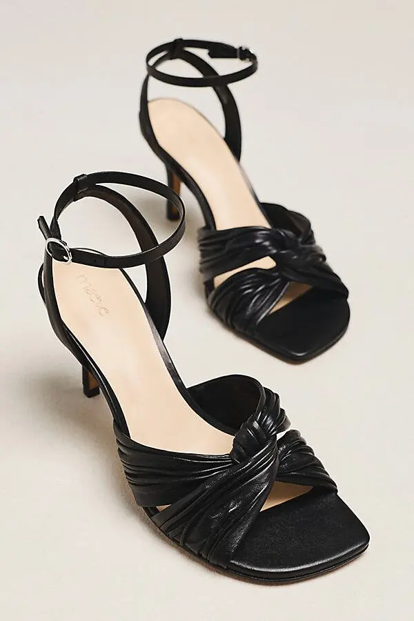 Maeve Leather Cross Ankle-strap Heeled Sandals - Black