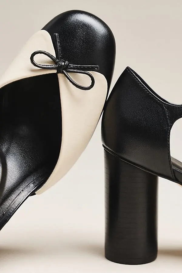 Maeve Leather Collar Ankle-strap Heels - Black & White Pattern