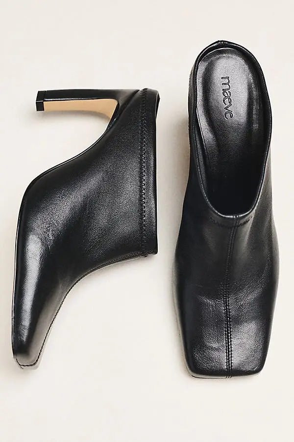 Maeve Square-toe Mule Heels - Black